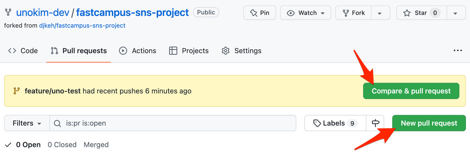과제 제출하기 위한 PR 방법을 다시 안내 드립니다. · Discussion #49 · djkeh/fastcampus-sns-project · GitHub