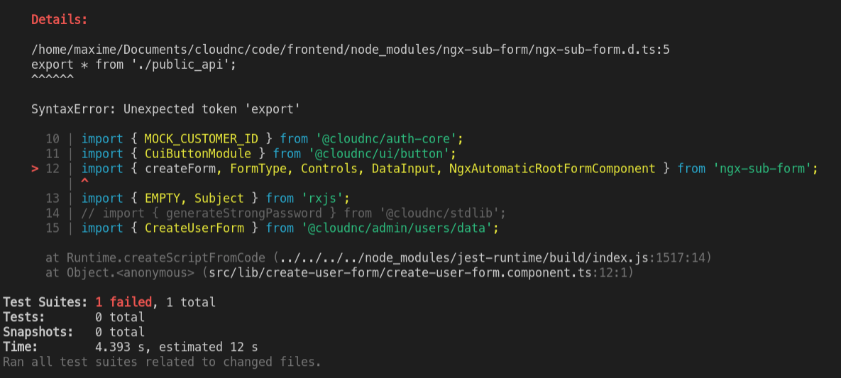 Jest encountered an unexpected token · Issue #235 · cloudnc/ngx-sub ...
