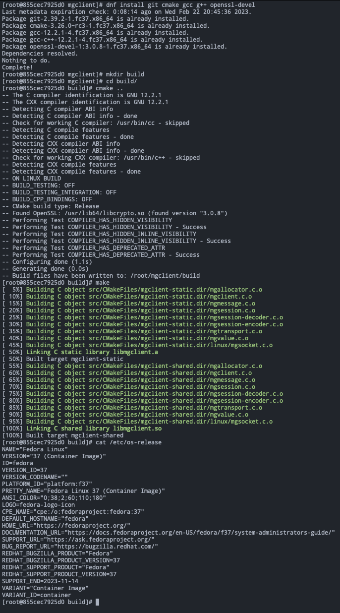 Can't compile mgclient on Fedora 37 · Issue #51 · memgraph/mgclient · GitHub
