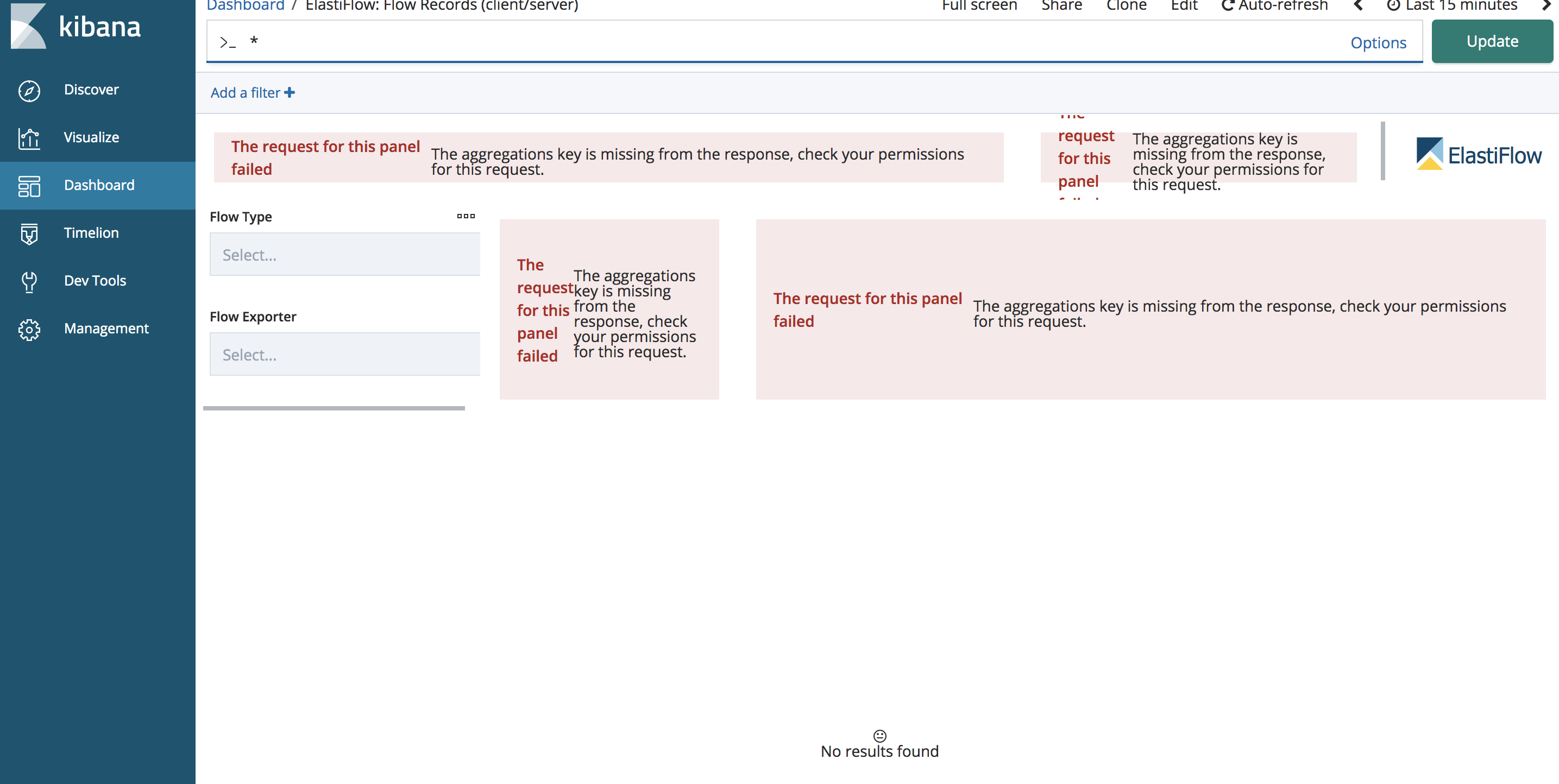 Dashboard ElastiFlow: Top Applications The request for this panel failed The aggregations key is ...