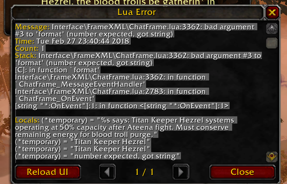 LUA error when entering Titan Keeper Hezrel · Issue #177 · SimCMinMax/WoW-BugTracker · GitHub