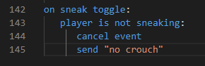 PlayerToggleSneakEvent not cancelling · Issue #2873 · SkriptLang/Skript · GitHub