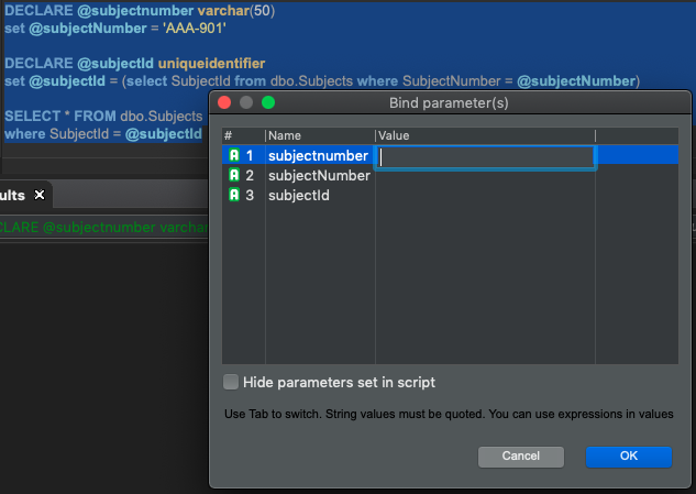 Declaring And Setting Variables Will Return Bind Parameters Prompt · Issue 5700 · Dbeaver