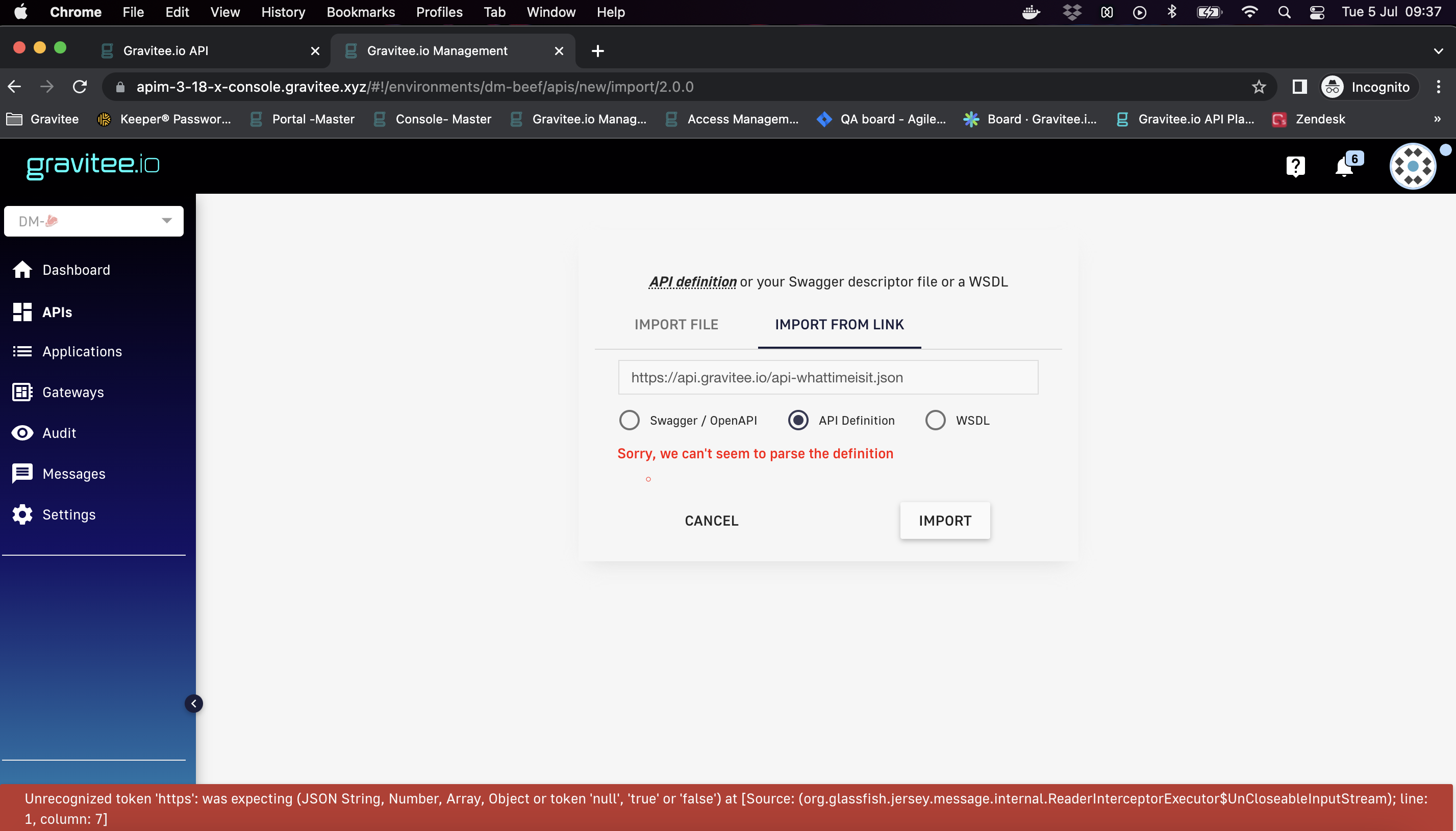 [APIM Console] Unable to create an API using "Import from a link" > API definition · Issue #7946 ...