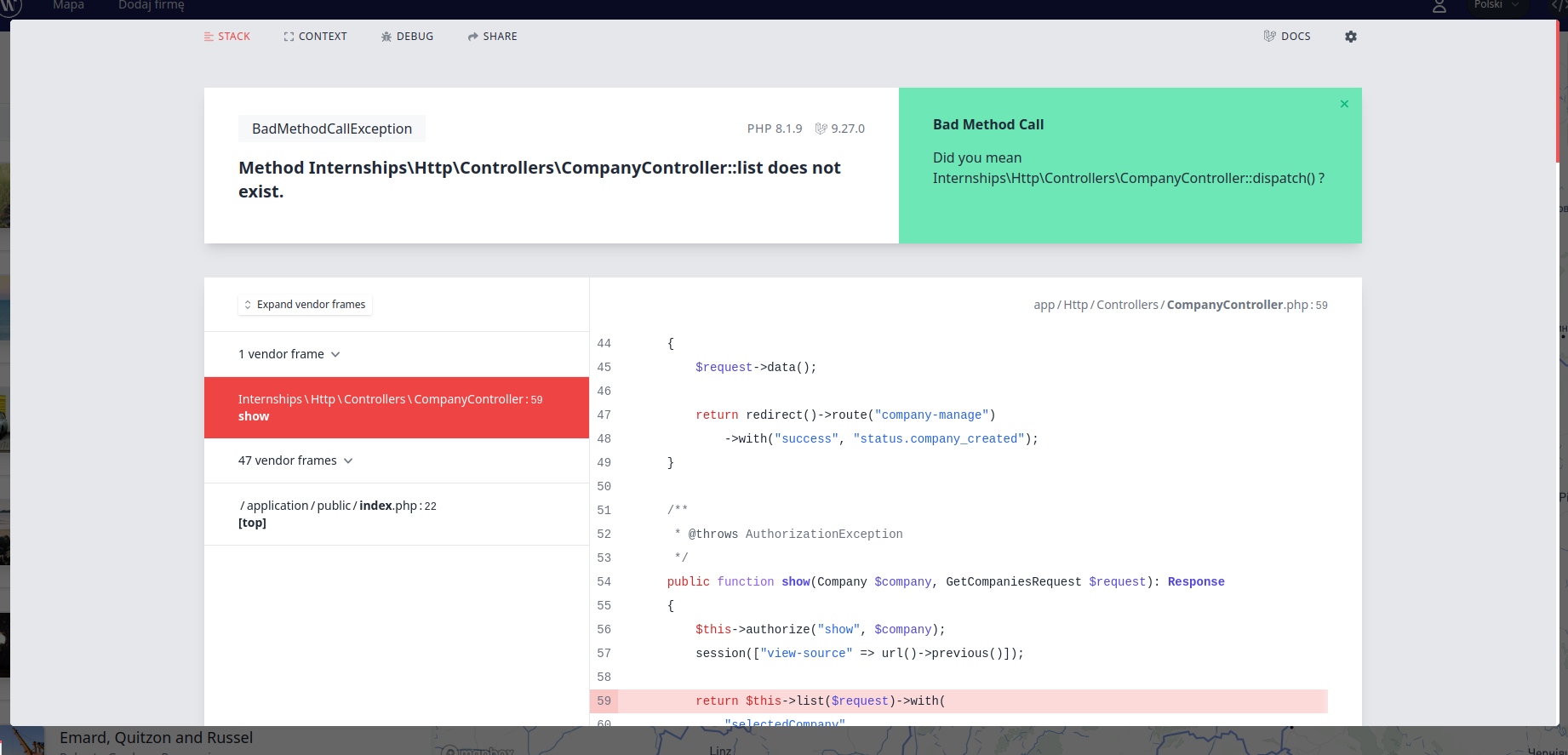Missing function on Company Show · Issue #188 · blumilksoftware/interns-2022c-internships · GitHub