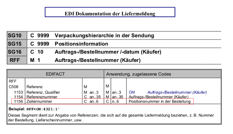 DESADV braucht noch Bestell-Positionsnummer RFF+ON 1156 gemäss EDIFACT ...