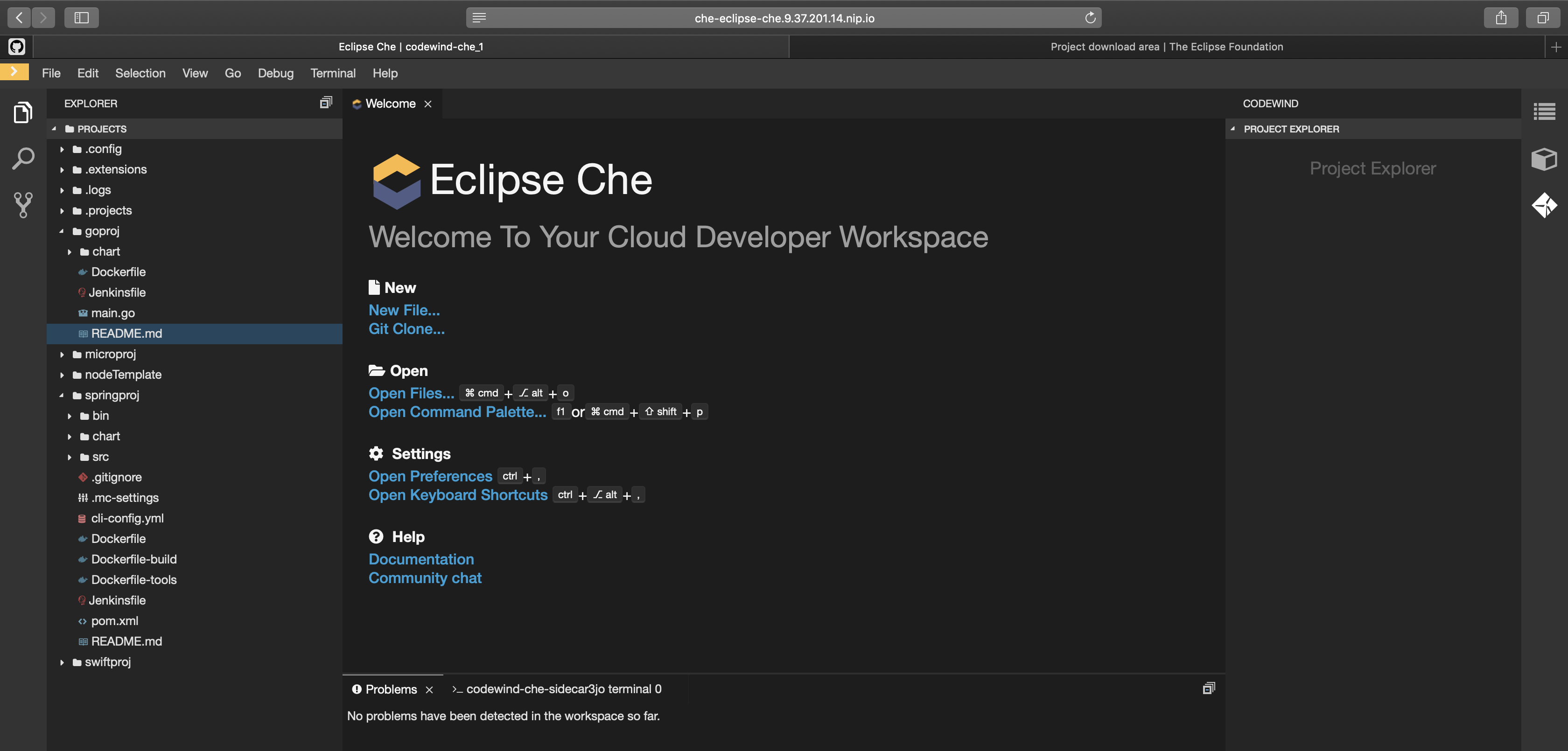 Codewind Does Not Work On Eclipse Che Icp Instance After Trying To Get The Latest Version