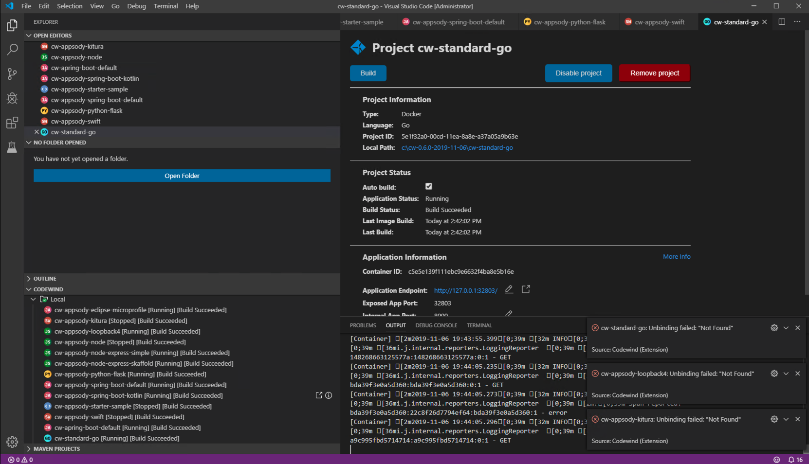 Cannot remove projects · Issue #1012 · eclipse-archived/codewind · GitHub