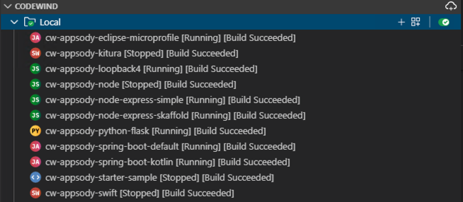 SVT: [Windows] Appsody projects are in "Disable" state the first time they are created or get ...