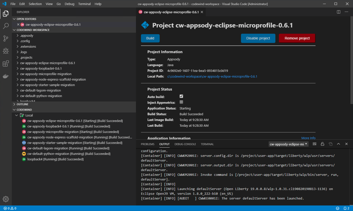 SVT: Codewind no longer starts or stops after migration because Appsody projects' pods didn't ...