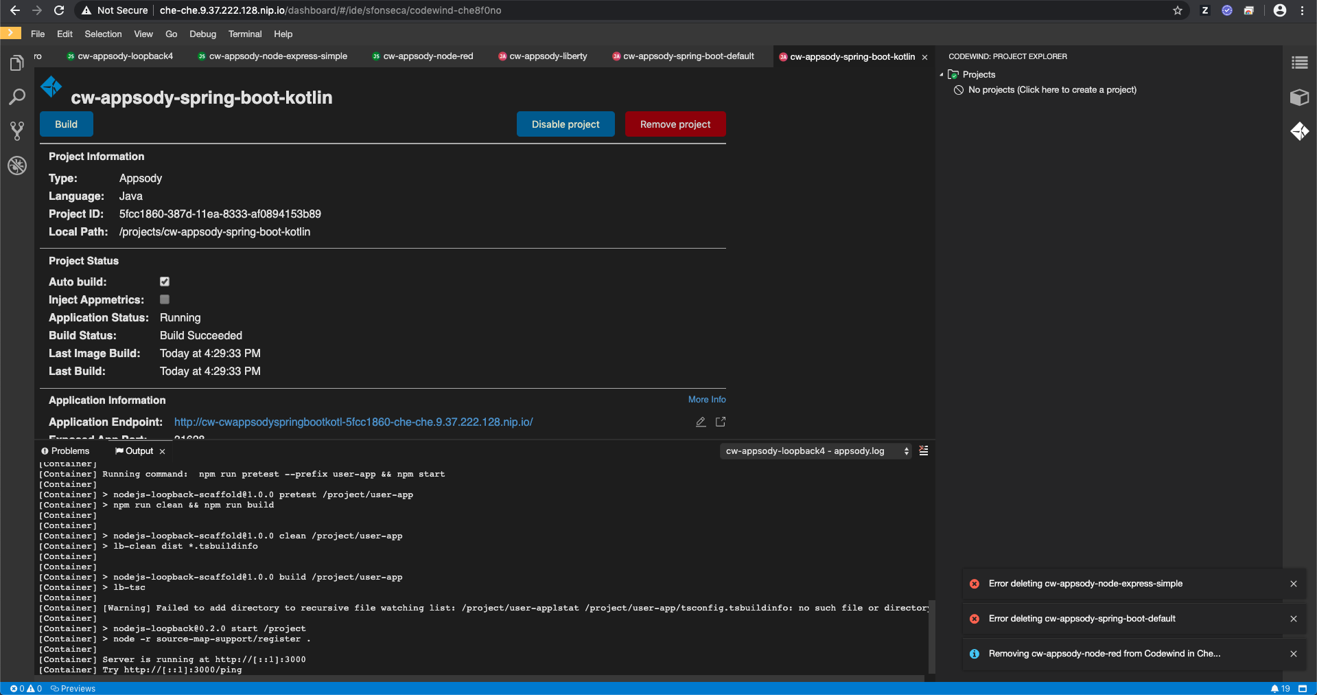 Svt Che Error Deleting Project · Issue 1779 · Eclipse Archivedcodewind · Github