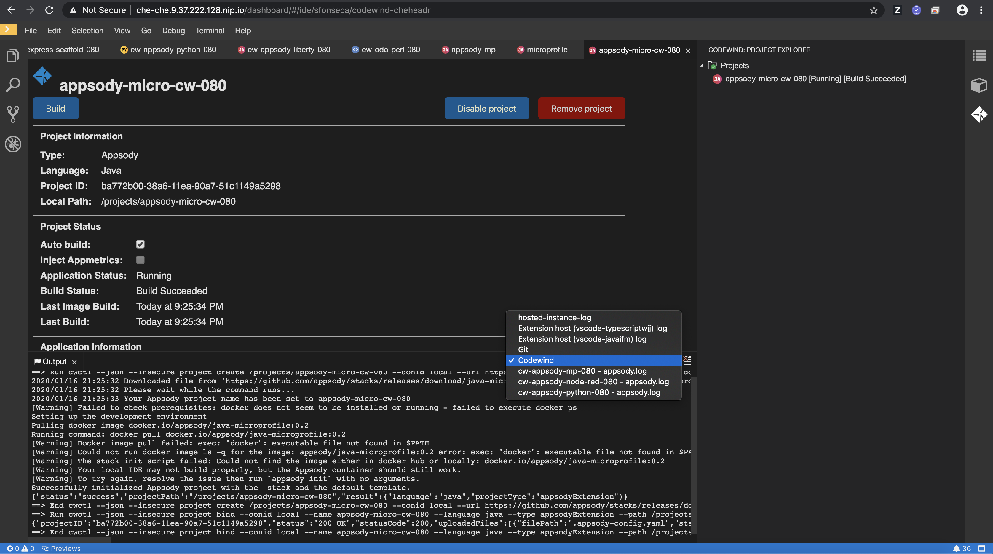 SVT: [Che] Error deleting project · Issue #1779 · eclipse-archived/codewind · GitHub