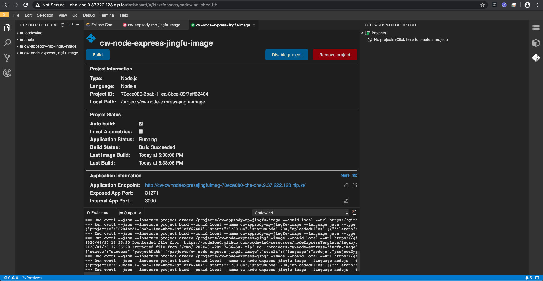 SVT: [Che] Error deleting project · Issue #1779 · eclipse-archived/codewind · GitHub