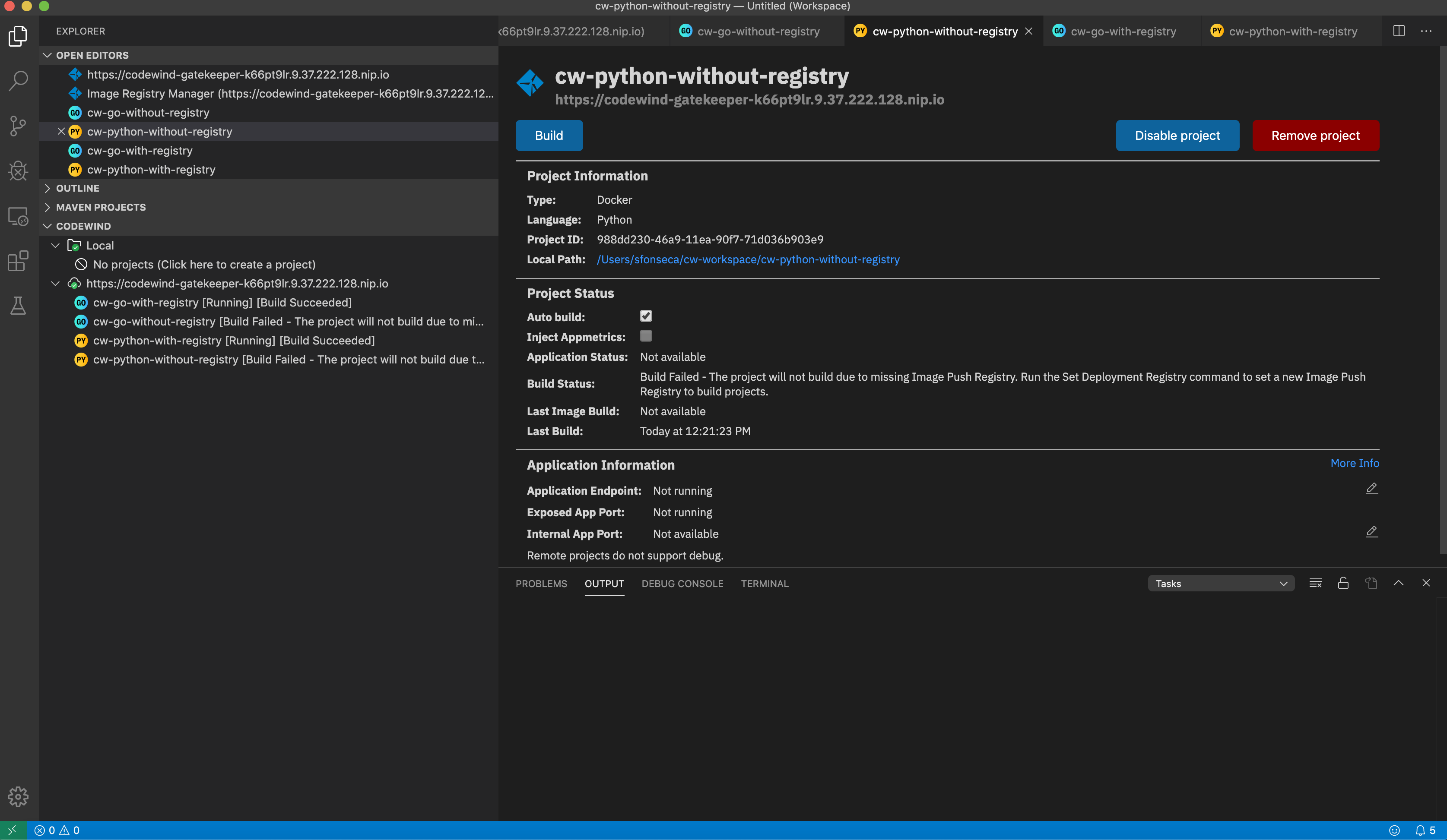 SVT: [VS Code] Codewind allows creating default/standard projects without having an Image ...