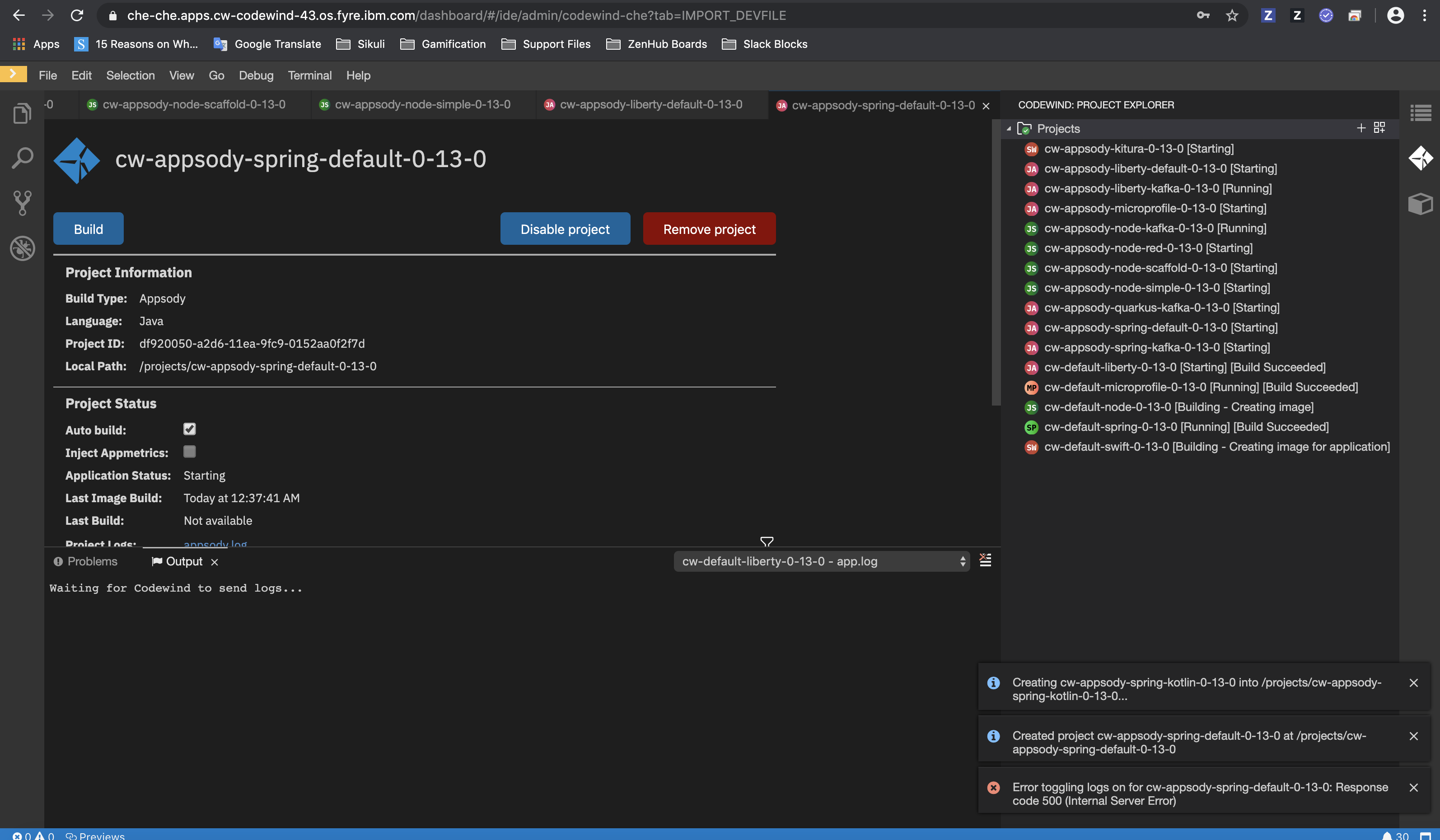 SVT: Error toggling logs: Response code 500 (Internal Server Error) · Issue #3062 · eclipse ...
