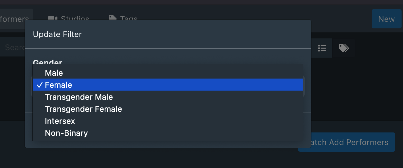 [Feature] Extend gender filter options on /performers · Issue #2593 · stashapp/stash · GitHub