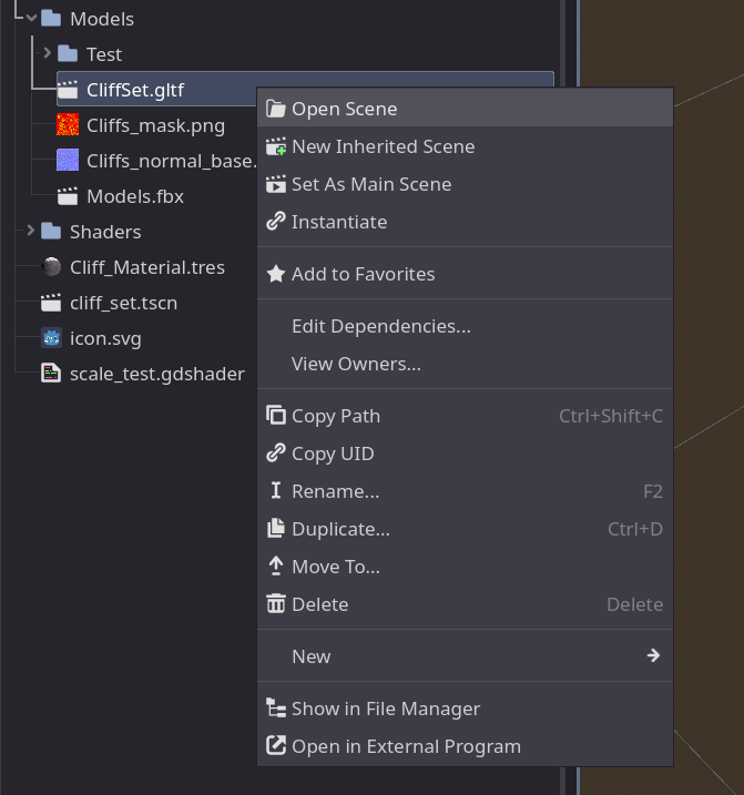 Improve discoverability of opening imported 3D scenes (or creating inherited scenes from them ...