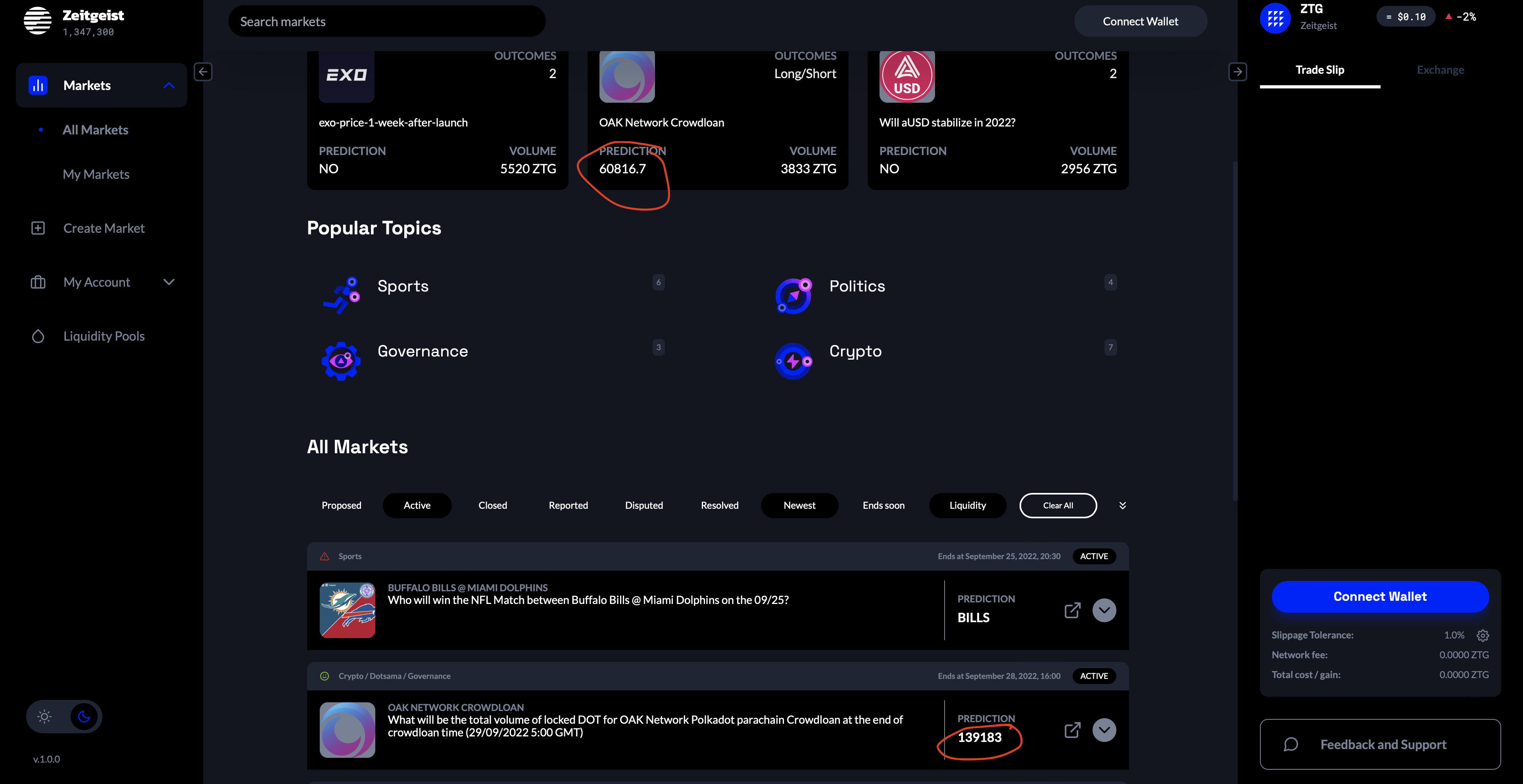 Scalar market prediction in _Trending Markets_ doesn't match prediction in market view · Issue ...