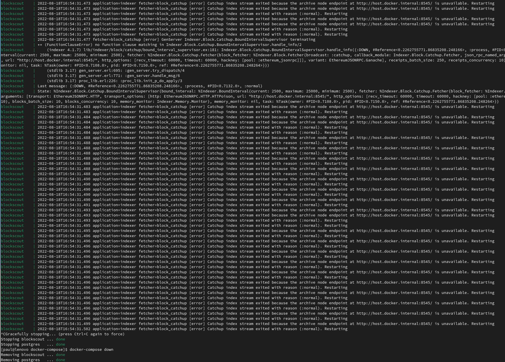 Ganache & Blockscout with docker-compose: http://host.docker.internal:8545/ is unavailable ...