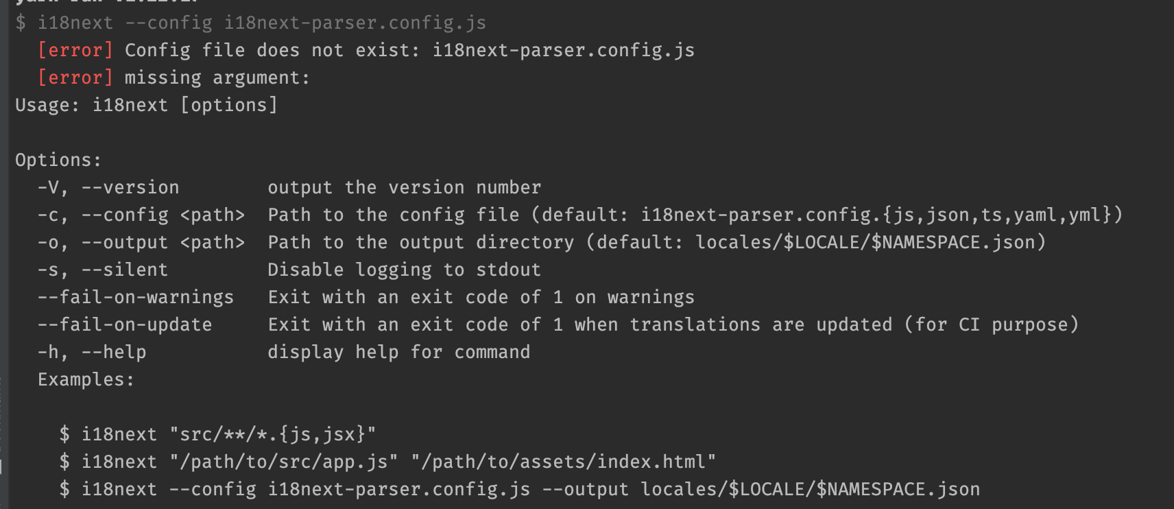 Config file does not exist: i18next-parser.config.js · Issue #721 · i18next/i18next-parser · GitHub