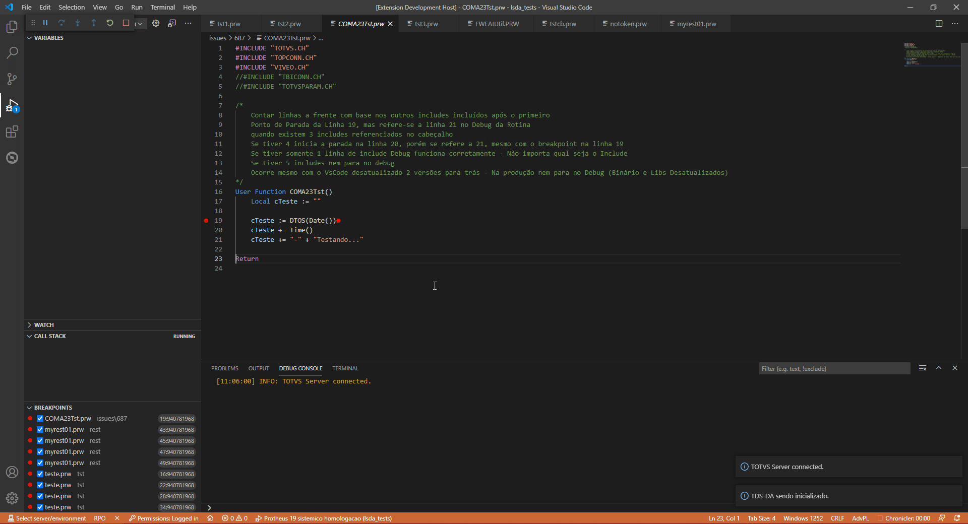 VsCode não para no Debug nas Linhas Corretas dependendo da Quantidade ...