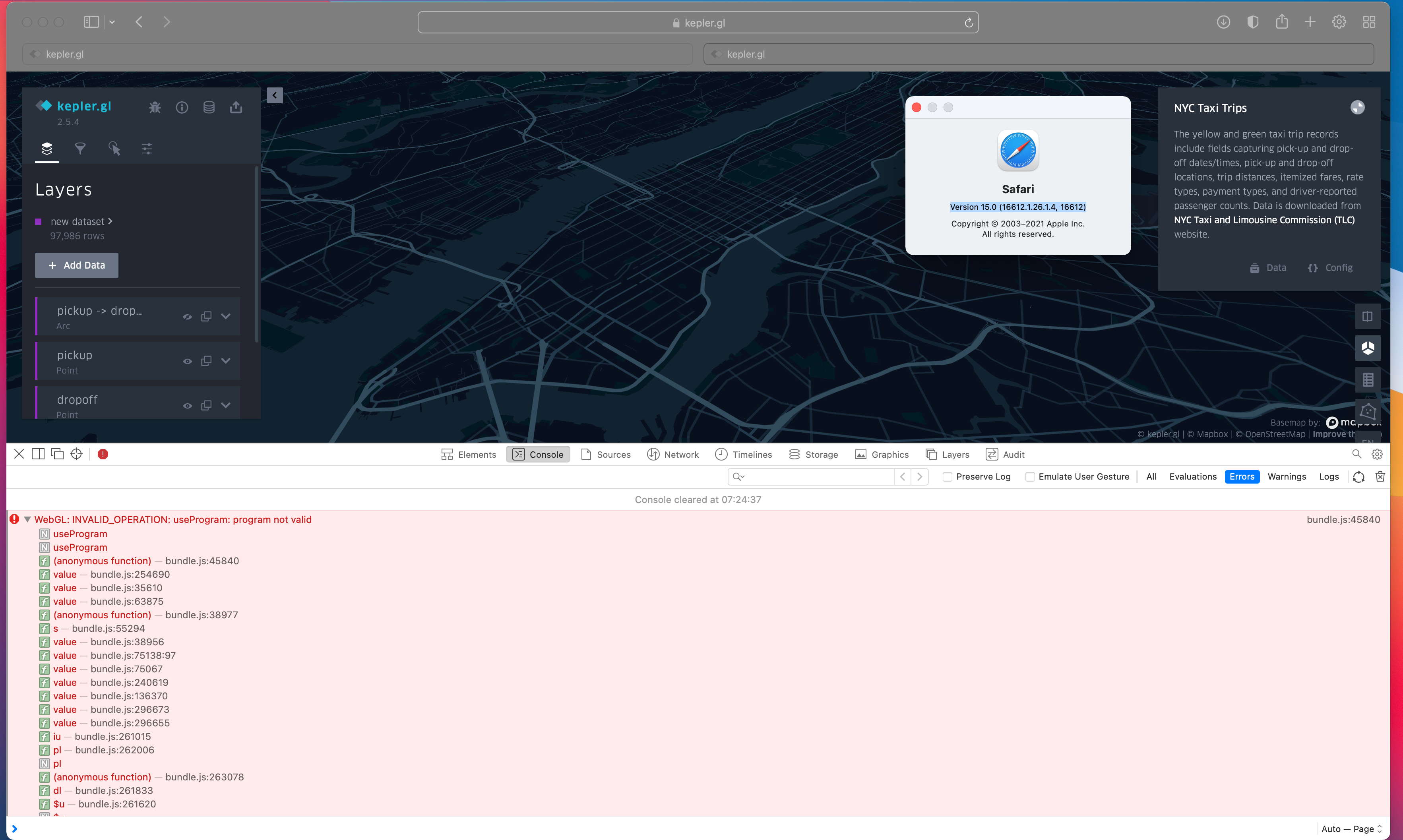 [Bug] Visualisations does not work in Safari 15 Beta 3 · Issue #1576 · keplergl/kepler.gl · GitHub