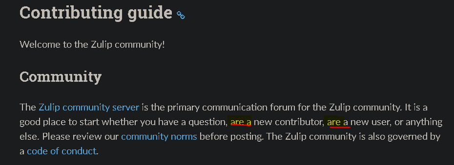 Grammatical Error In Contributing Guide · Issue 23179 · Zulip Zulip · Github