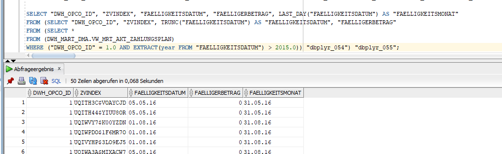 When Querying data from an oracle database, TRUNC() has no effect, and LAST_DAY results in ...