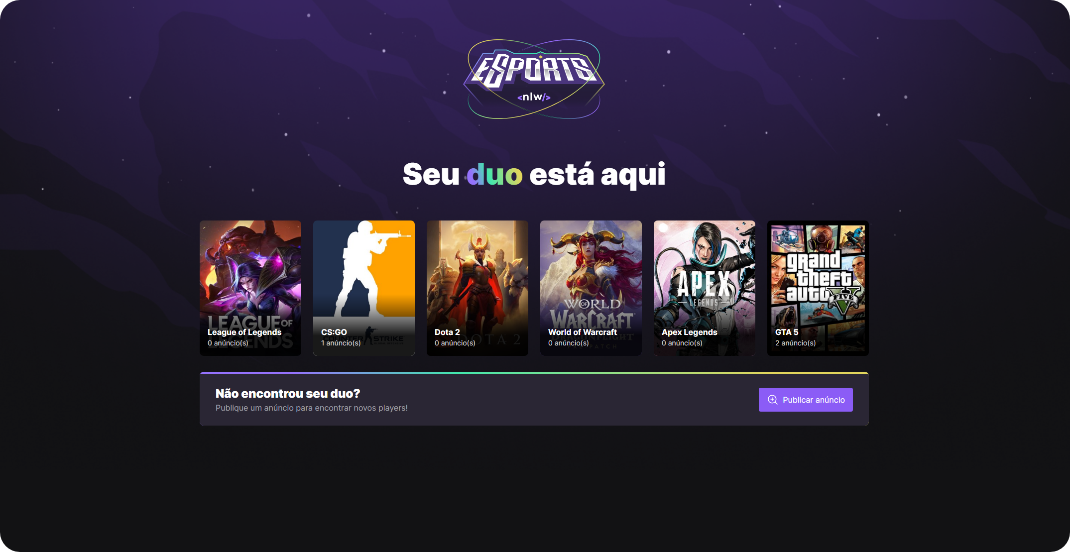 GitHub - lucasdebeterco/nlw-esports: Projeto Find your DUO, ambiente de desenvolvimento com Node ...