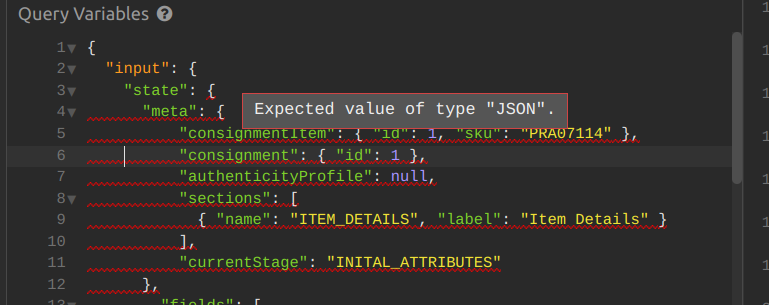 [Bug] JSON type graphql query variables are underlined as errors in the editor · Issue #1904 ...