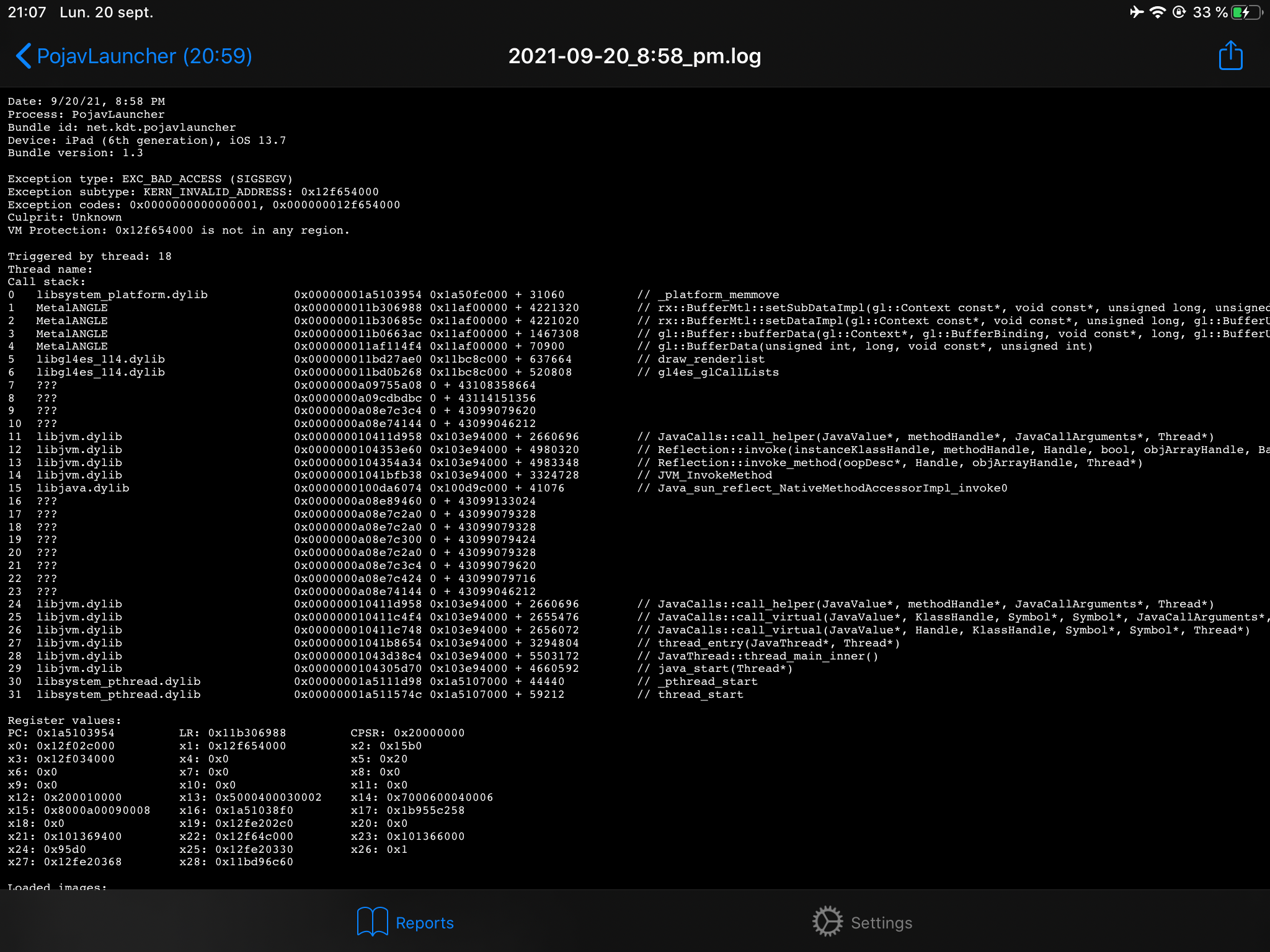 [Bug] Invalid Address Kernel Crash · Issue #276 · PojavLauncherTeam/PojavLauncher_iOS · GitHub