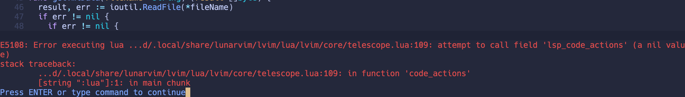Telescope code_actions is removed. · Issue #2550 · LunarVim/LunarVim · GitHub