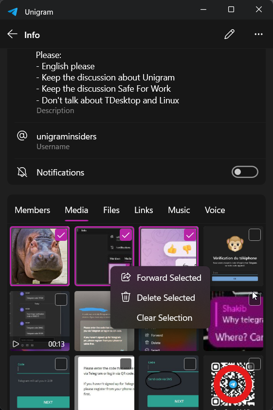 Forwarding multiple media from Chat Info · Issue #2673 · UnigramDev/Unigram · GitHub
