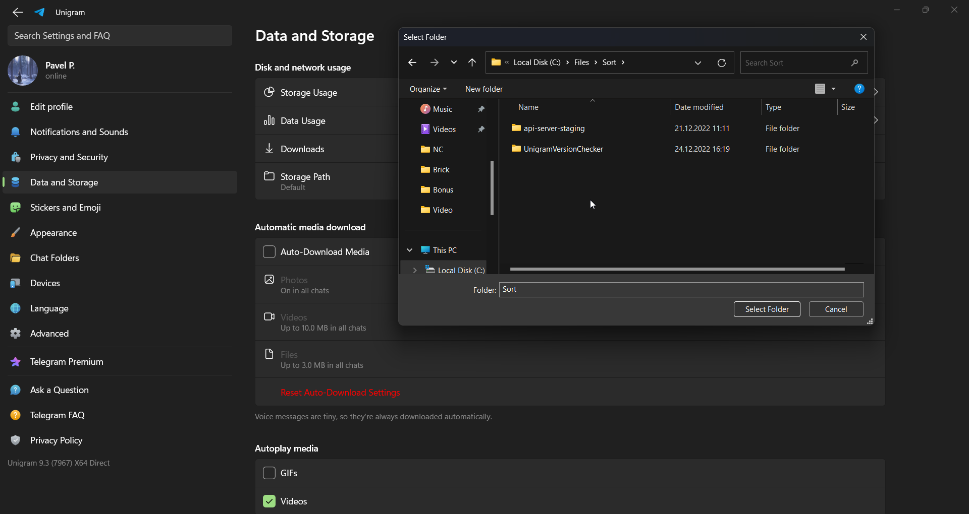 (REQUEST) Change Temp folder · Issue #2919 · UnigramDev/Unigram · GitHub