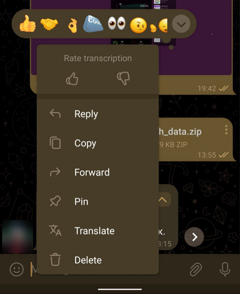 [Premium][Translations] Translate item is not available for audio message transcribed text ...