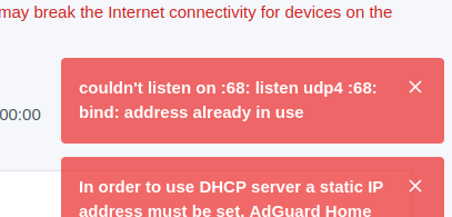 DHCP check other returns: address already in use · Issue #3444 · AdguardTeam/AdGuardHome · GitHub