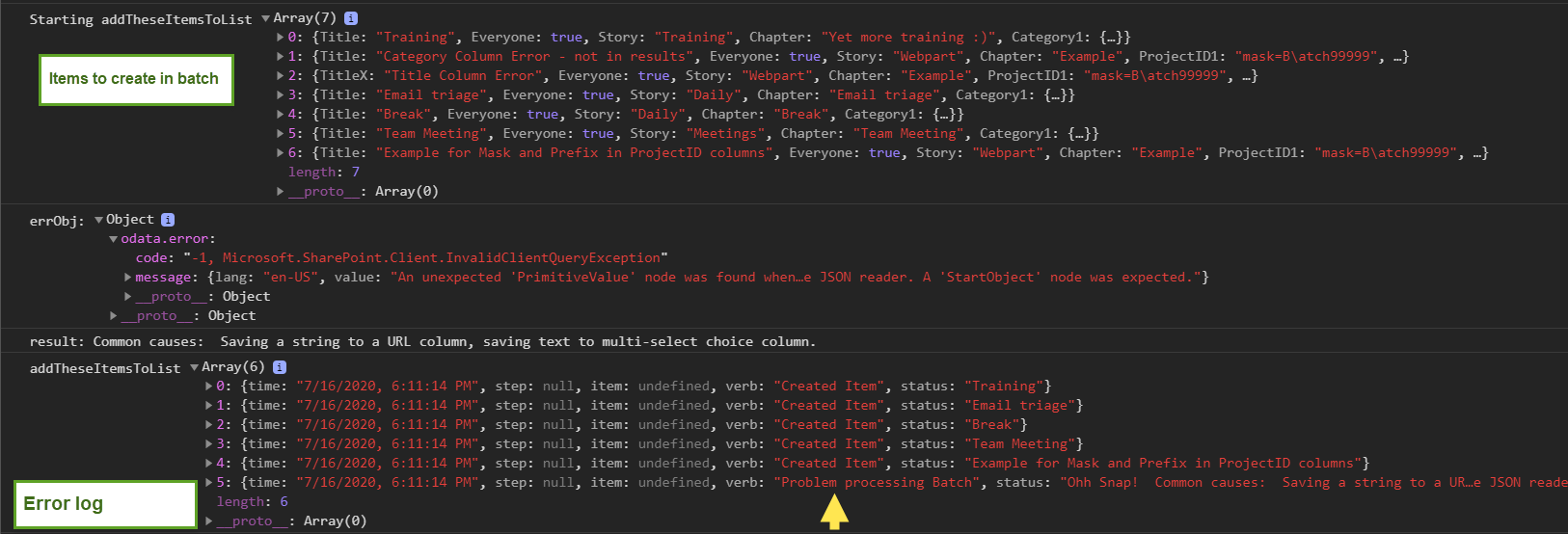 Question Error Trapping When Batch Creating List Items · Issue 1275 · Pnppnpjs · Github