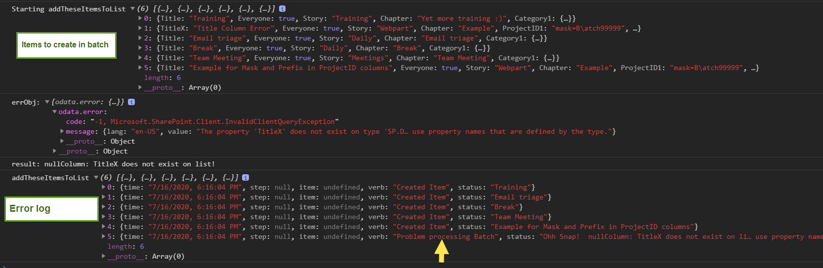 Question: Error trapping when batch creating list items · Issue #1275 · pnp/pnpjs · GitHub