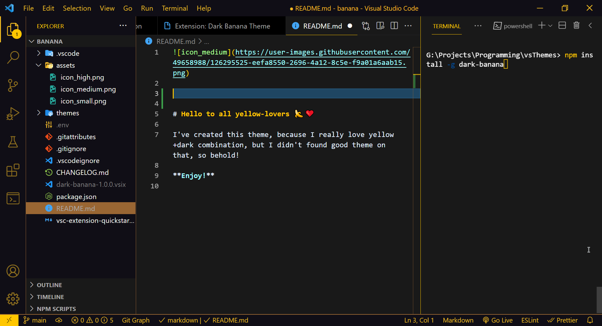 GitHub - T-Damer/dark-banana-vscode: Dark and yellow VSCode theme, enjoy :)