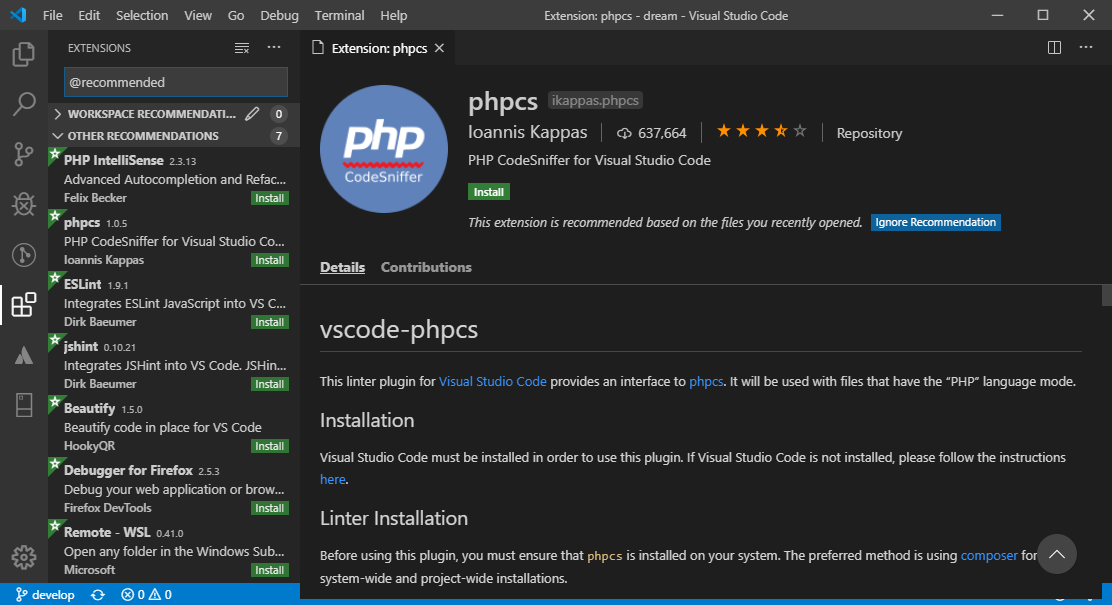 Extension "Details" viewport covers status bar when "This extension is ...