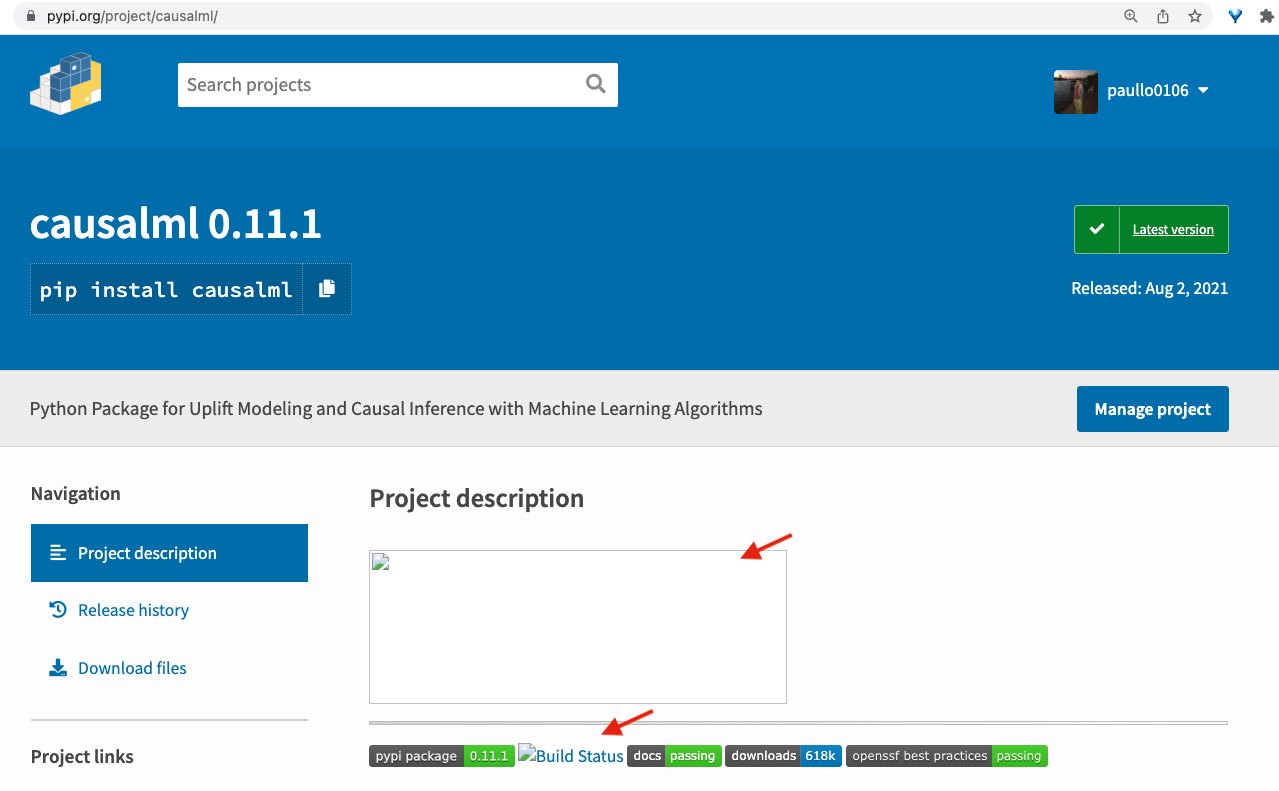 Logo and build status are not displayed on PyPI · Issue #448 · uber/causalml · GitHub