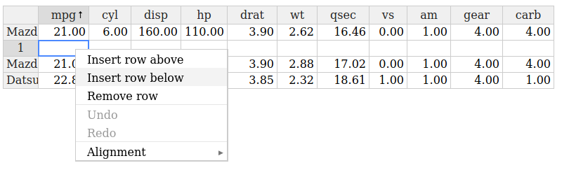Column sorting causes bug in adding/removing rows · Issue #363 · jrowen/rhandsontable · GitHub