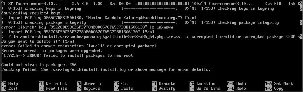 Pacstrap failing due to unknown PGP Key · Issue #1116 · archlinux/archinstall · GitHub
