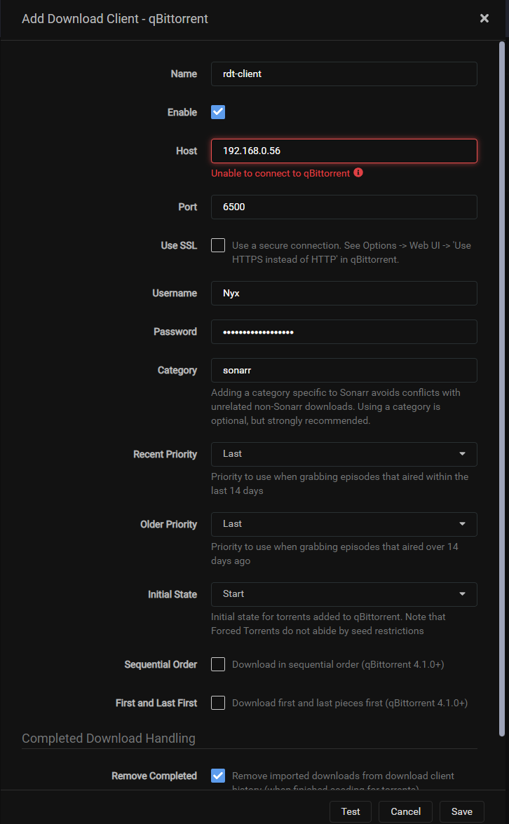 sonarr Unable to connect to qBittorrent · Issue #199 · rogerfar/rdt-client · GitHub