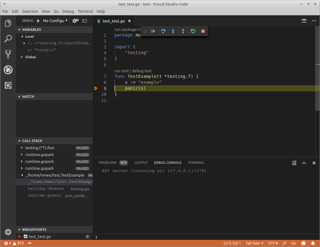 Debugger local variables frozen after Go panic · Issue #72426 · microsoft/vscode · GitHub