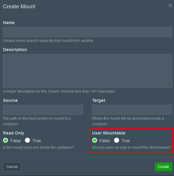 Functional for 'Mounts - user mountable' · Issue #3857 · pterodactyl/panel · GitHub