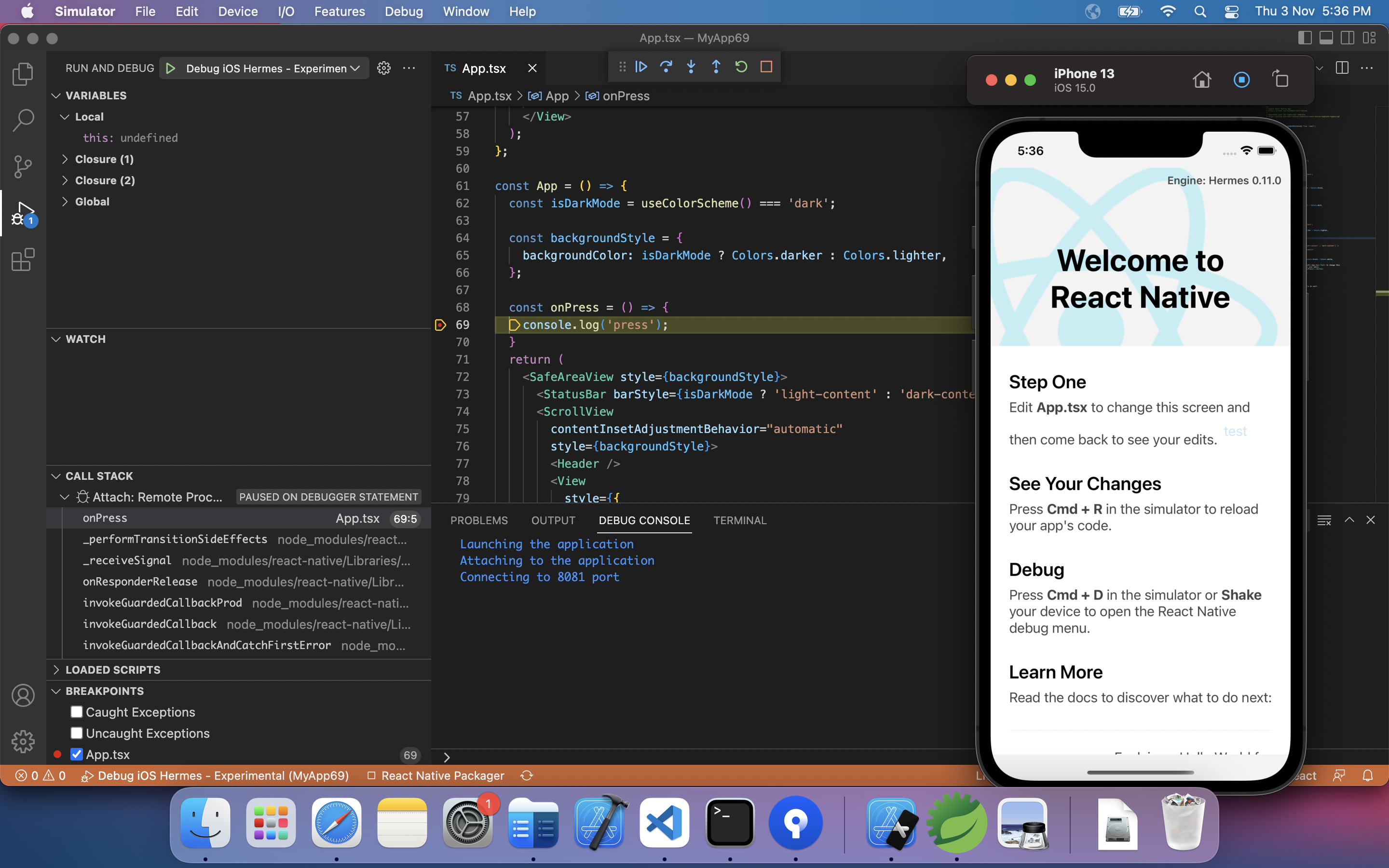 [Bug] Unable to Debug iOS Hermes on React Native 0.70.x · Issue #1853 ...