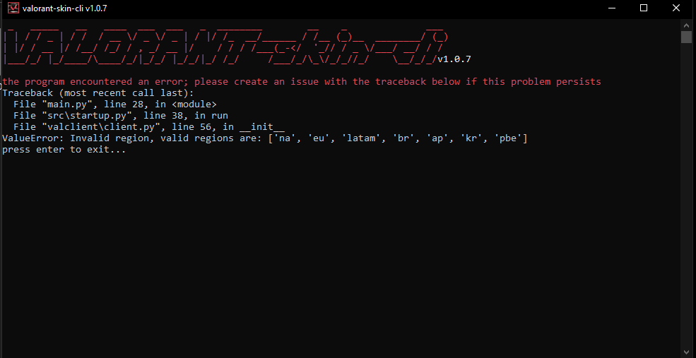 Invalid Region Error · Issue #35 · colinhartigan/valorant-skin-cli · GitHub