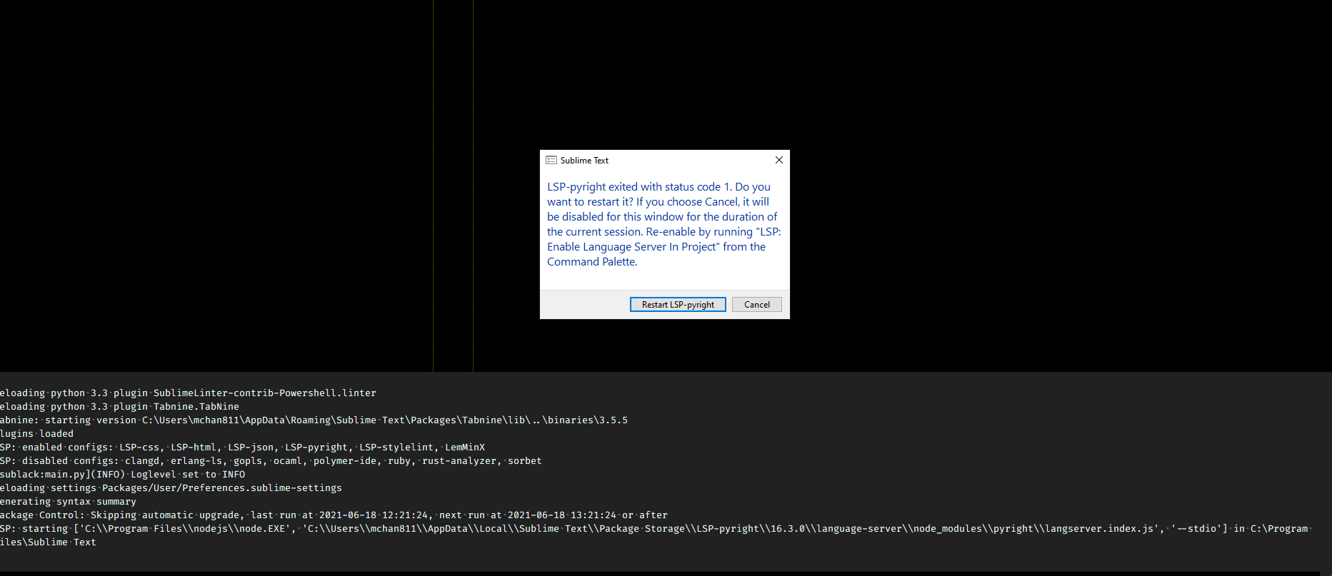 Error When Starting Pyright Server No Command Nor Tcpport · Issue 75 · Sublimelsplsp