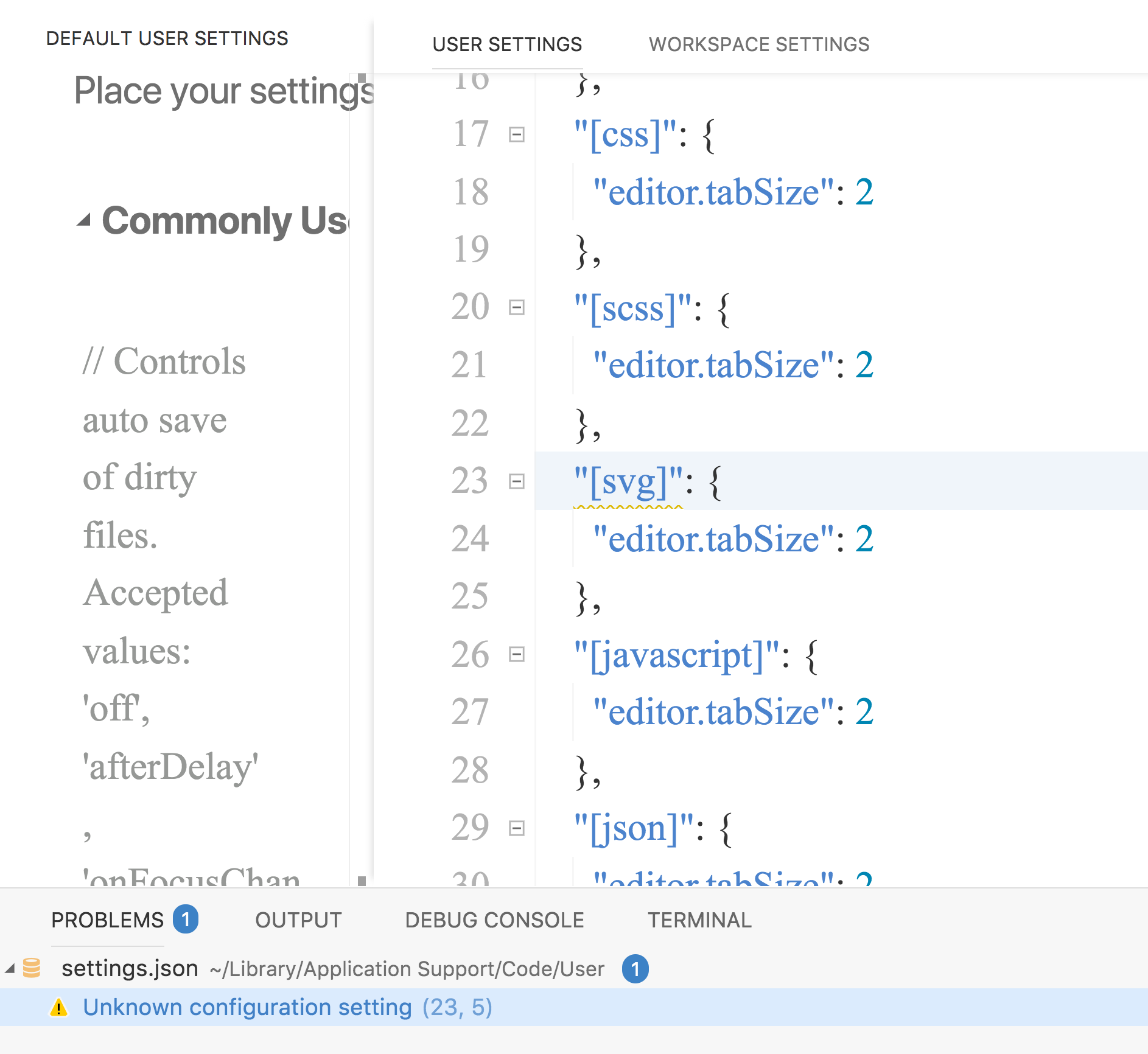 SVG - Unknown config { editor.tabSize } · Issue #50209 · microsoft/vscode · GitHub